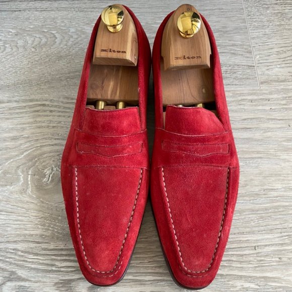 Kiton | Shoes | Kiton Red Sued Penny Loafers | Poshmark